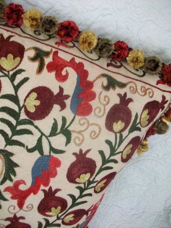 Crewel Suzani Pomegranate Tree Embroidered Pillow - Luxury Dream Designs Crewel Suzani Pomegranate Tree Embroidered Pillow - Luxury Dream Designs